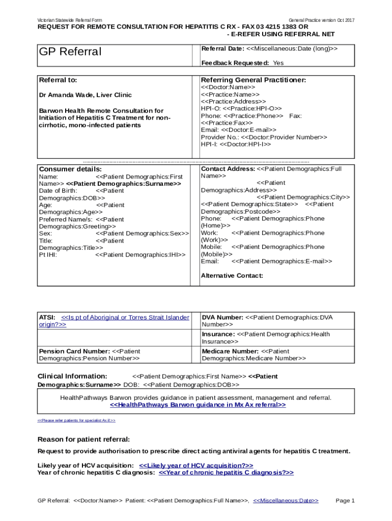 Dr Amanda Wade, Liver Clinic GP name: Patient name Doc Template | pdfFiller