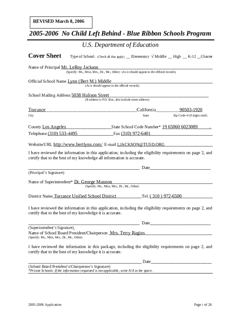 Cover SheetType of School:(Check all that apply) Elementary - www2 ed ...