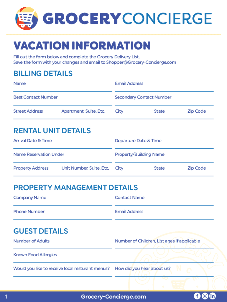 Fillable Online Grocery Delivery Form Fax Email Print - pdfFiller