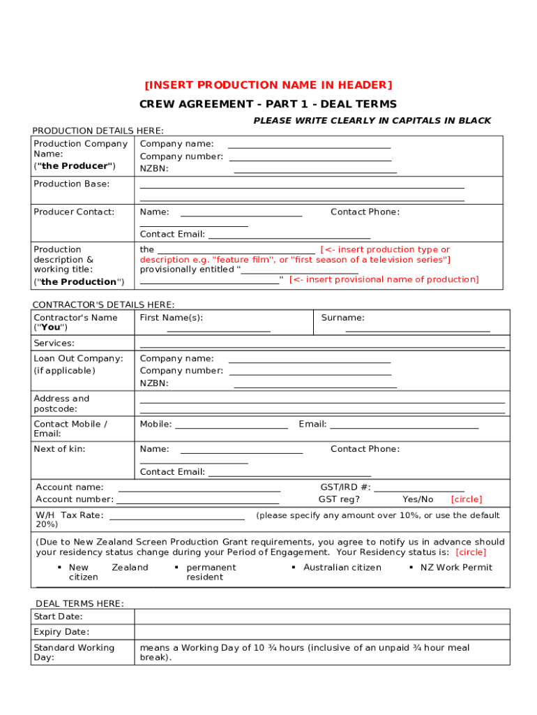 Crew Agreement. The Dead Lands Doc Template | pdfFiller