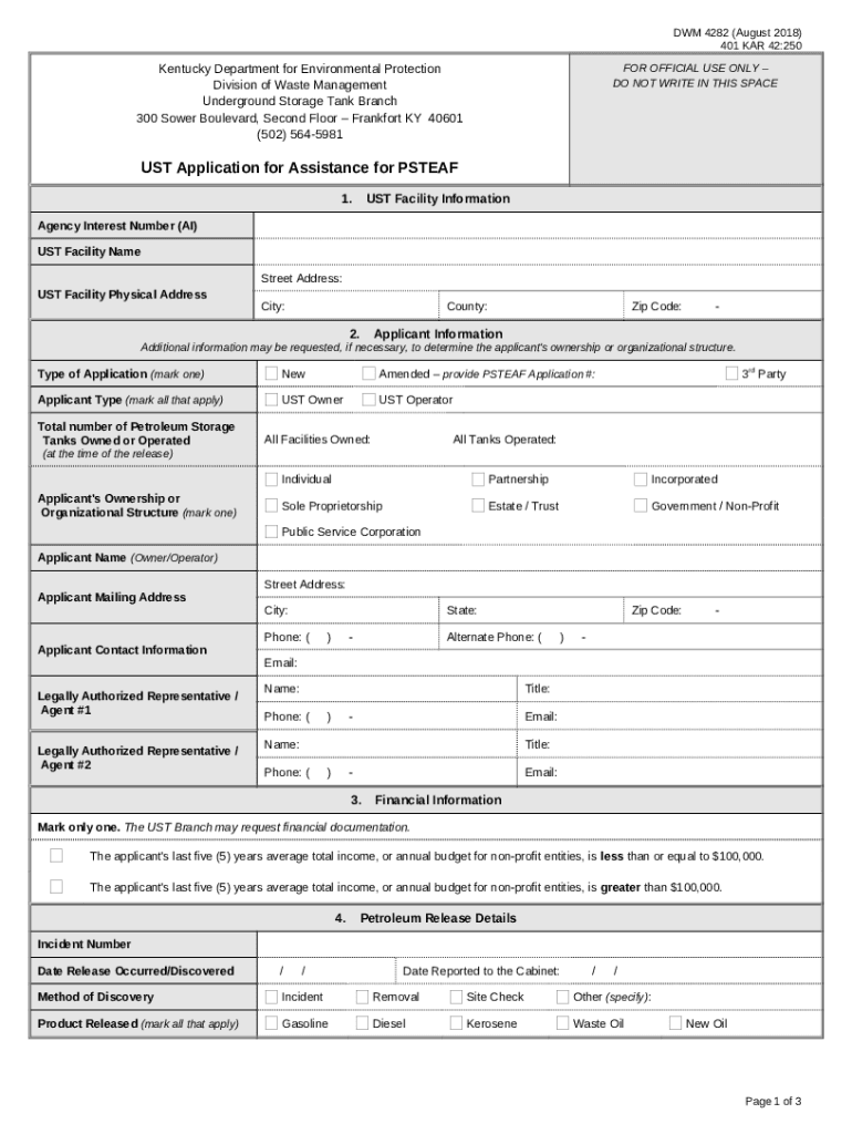 DWM 4282 - UST Application for Assistance for PSTEAF - eec ky Doc Template | pdfFiller