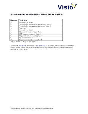 Scoreulier modified Berg Balans Schaal (mBBS) Doc Template | pdfFiller