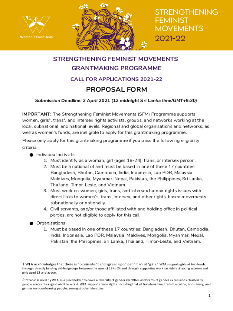 STRENGTHENING FEMINIST MOVEMENTS GRANTMAKING PROGRAMME - PROPOSAL AT Doc Template | pdfFiller