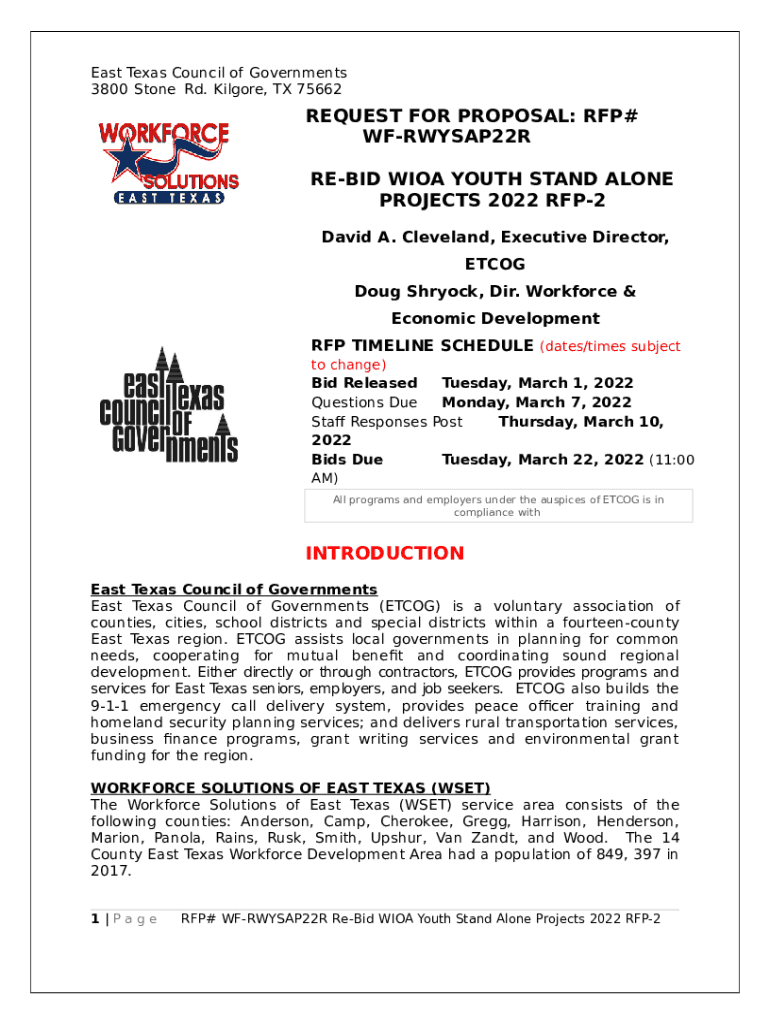 request for proposal: rfp# wf-rwysap22r re-bid wioa youth ... Doc Template | pdfFiller