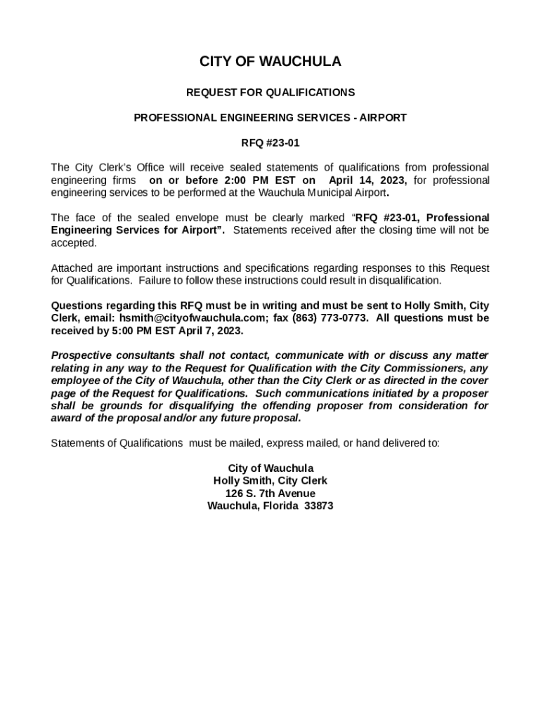 Request for Qualifications Airport Architectural, ... Doc Template | pdfFiller