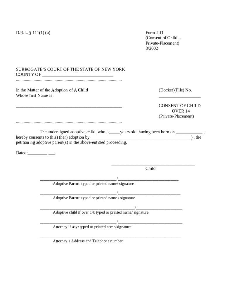 D.R.L.111(1) (a) 2-D (Consent of Child Doc Template | pdfFiller