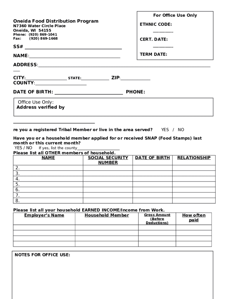 Oneida Tribe Food Distribution, N7360 Water Circle Pl ... Doc Template ...