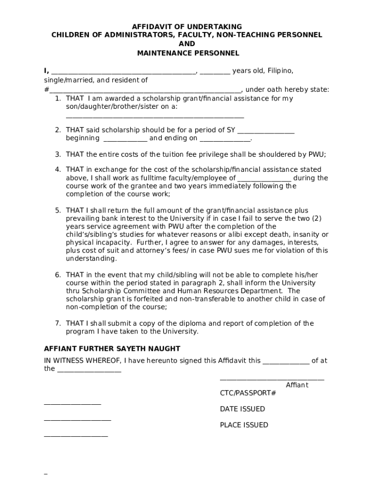 AFFIDAVIT OF UNDERTAKING I Doc Template | pdfFiller