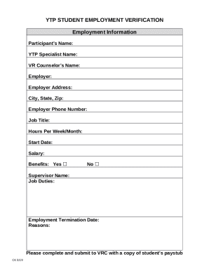 Student Employment Verification Doc Template | pdfFiller