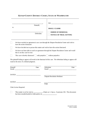 Small Claims Order of Dismissal or Continuance Doc Template | pdfFiller