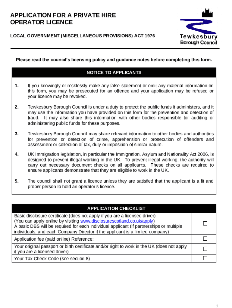 Private Hire Operator, New, application Doc Template | pdfFiller