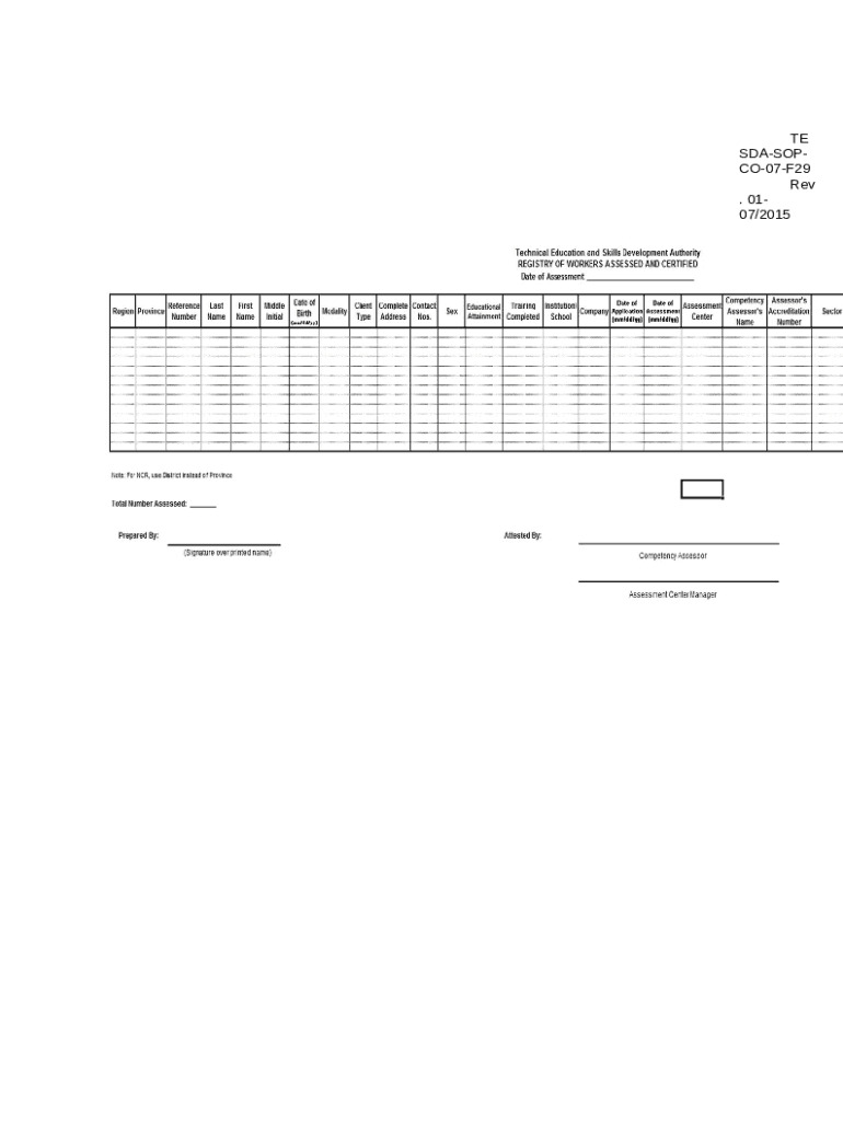 TESDA-SOP-CO-07-F29 Doc Template | pdfFiller