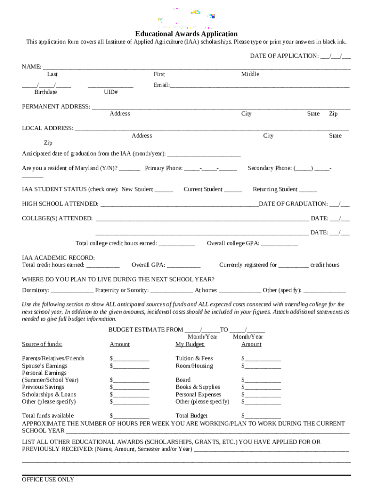 Online iaa umd Scholarship Application - Institute ... Doc Template ...