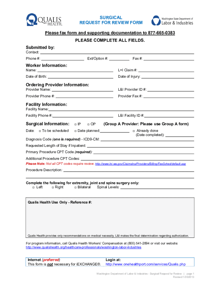 Fillable Online Washington Labor & Industries Surgicial Procedure Review Request Form. Surgical ...
