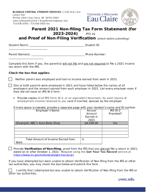 2023-2024 STUDENT NON TAX FILER STATEMENT Doc Template | pdfFiller