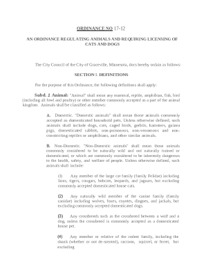 Animal care, control, and regulation ordinance Doc Template | pdfFiller