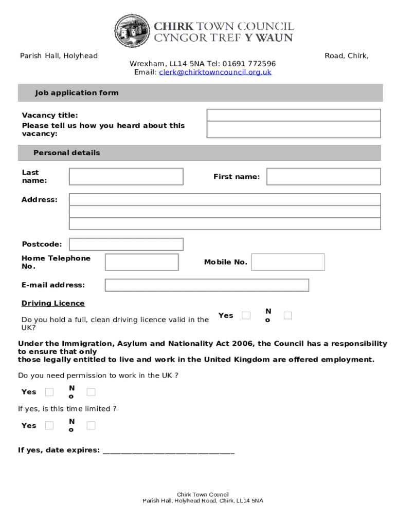 Parish Hall & Civic Caretaker Recruitment Ination Pack ... Doc Template ...