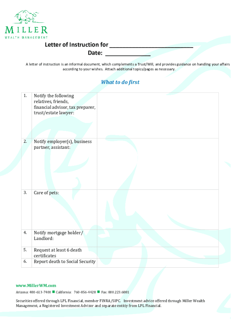 Fillable Online Letter of Instruction for Fax Email Print - pdfFiller