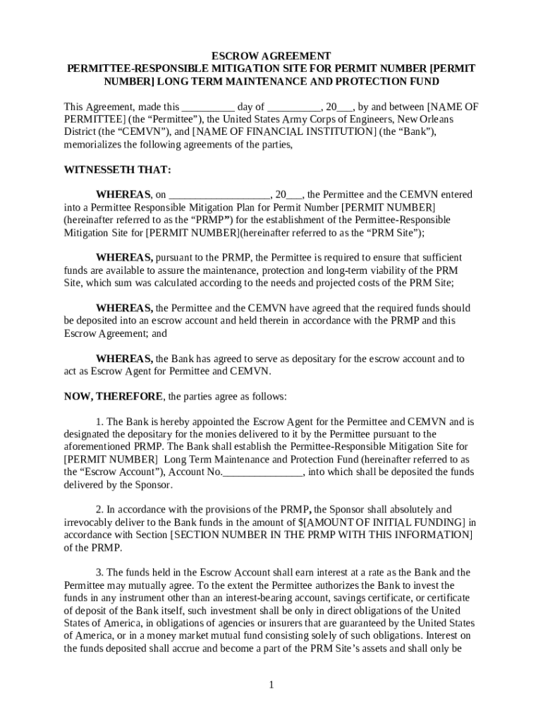 MAINTENANCE ESCROW AGREEMENT For Stormwater ... Doc Template | pdfFiller