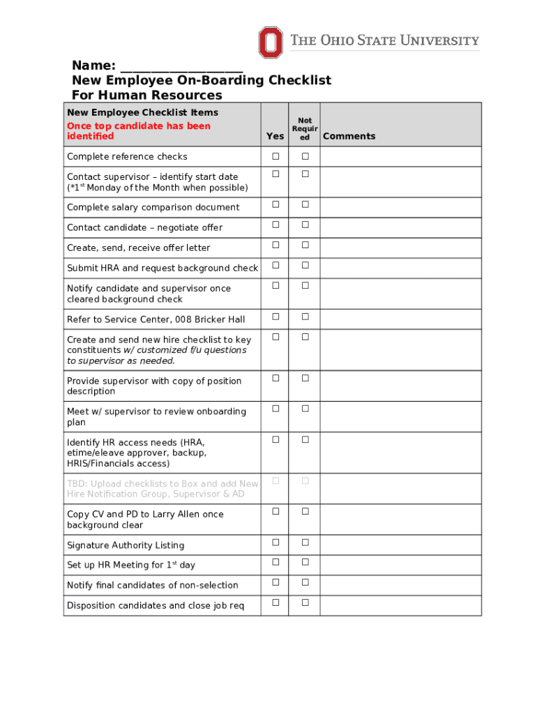 NSU Supervisor's New Employee Checklist - library osu Doc Template ...