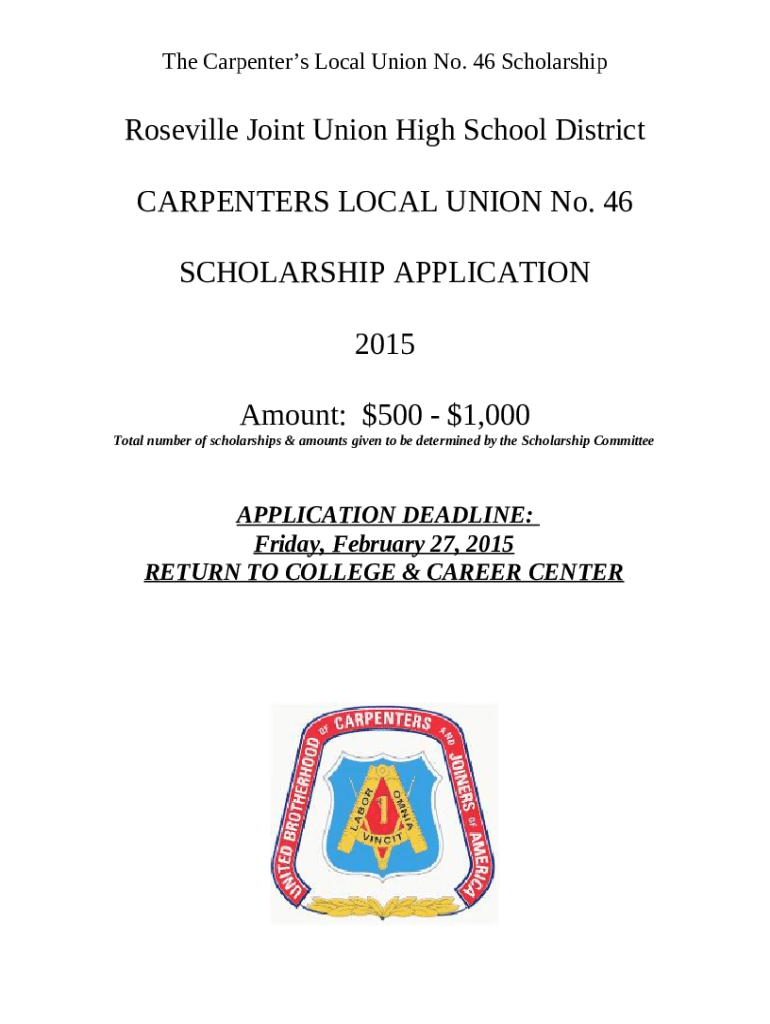 The Carpenter's Local Union No. 46 Scholarship Doc Template | pdfFiller