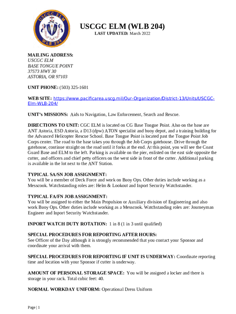USCGC Elm - (USCG) - Pacific Area Doc Template | pdfFiller