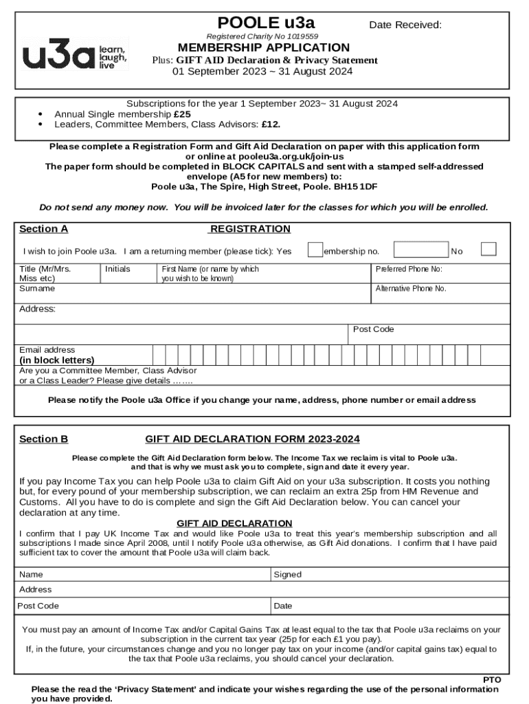 Online Application for Joining or Renewing Poole ... Doc Template | pdfFiller