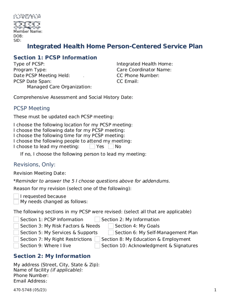 470-5748, Integrated Health Home Person-Centered Service Plan Doc ...