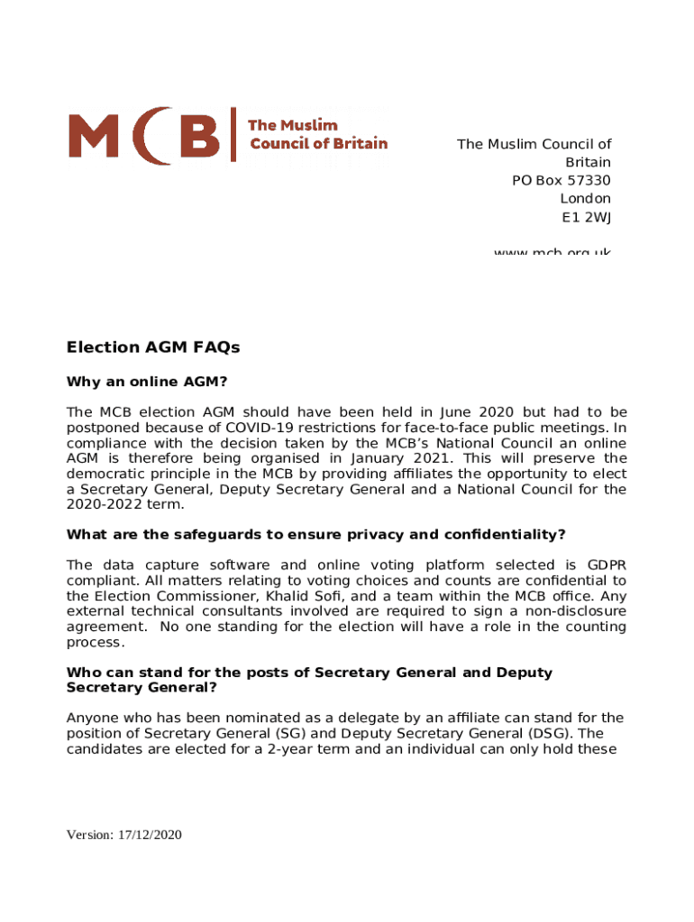 Election AGM FAQs Doc Template | pdfFiller