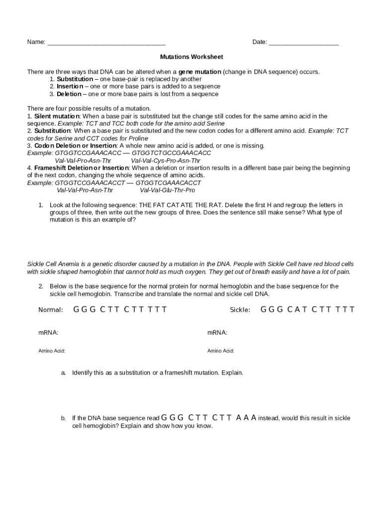 dna mutations worksheet.docx - Page 1 DNA Mutations... Doc Template ...