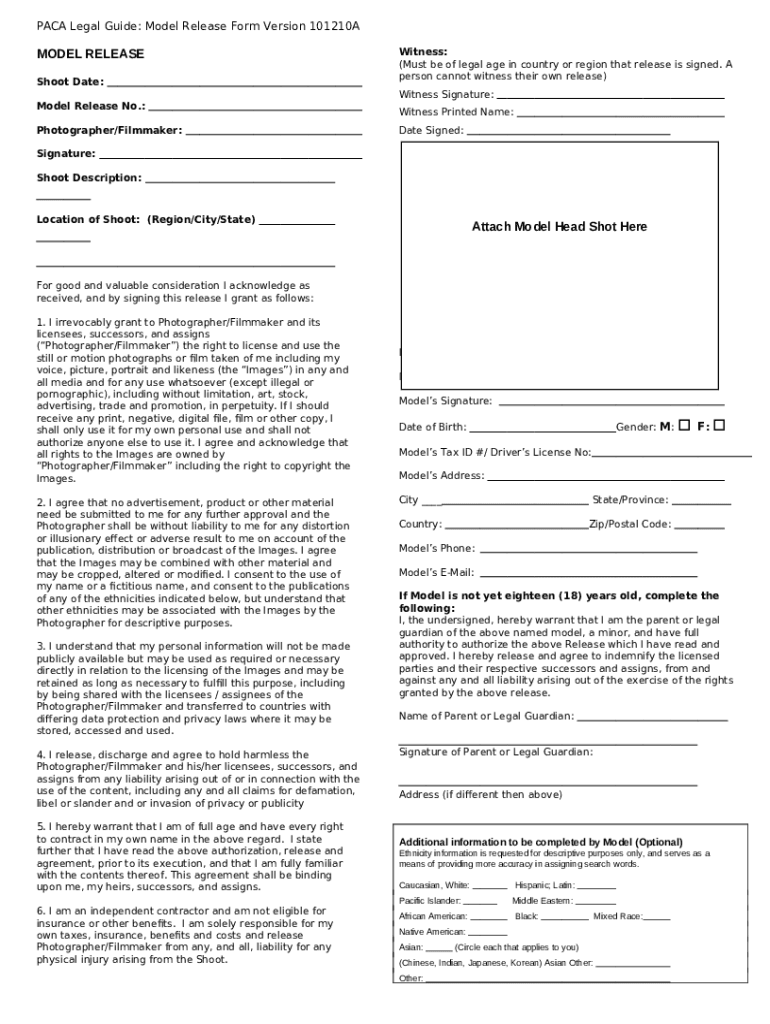Model Release - details and advice Doc Template | pdfFiller
