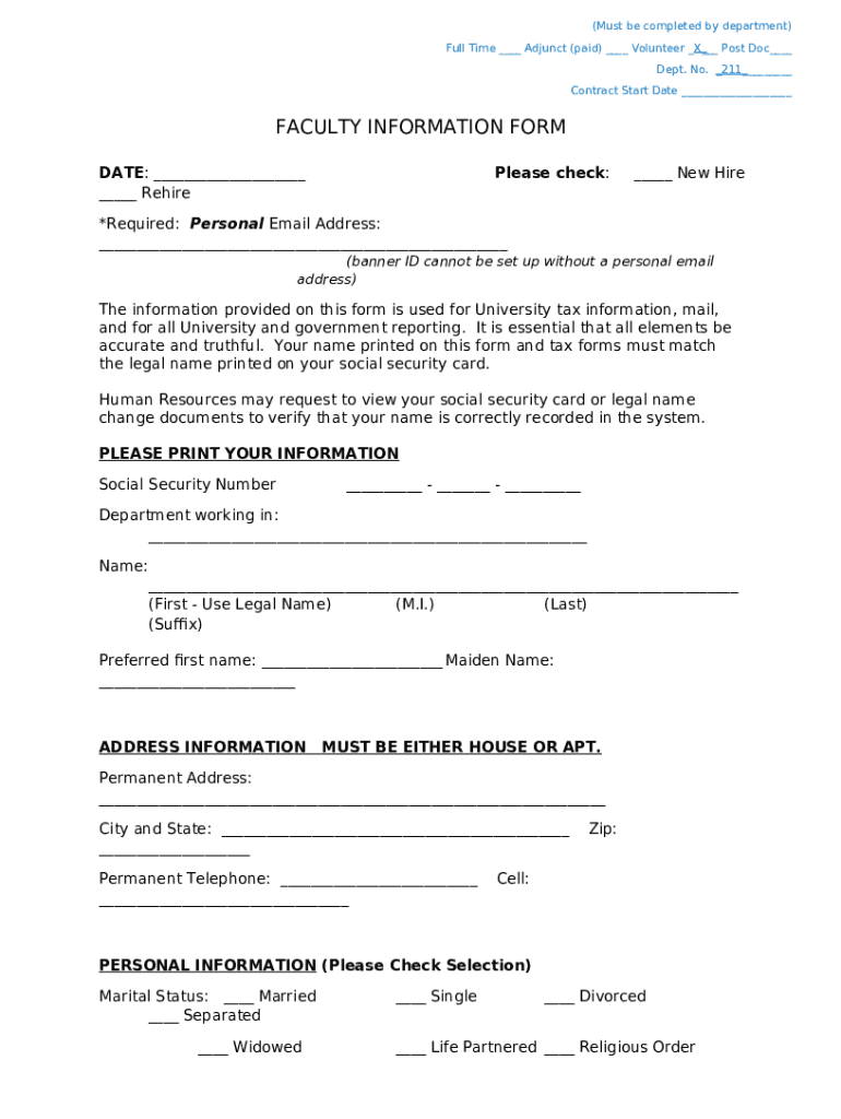 New Hire Packet for Adjunct Employees Doc Template | pdfFiller