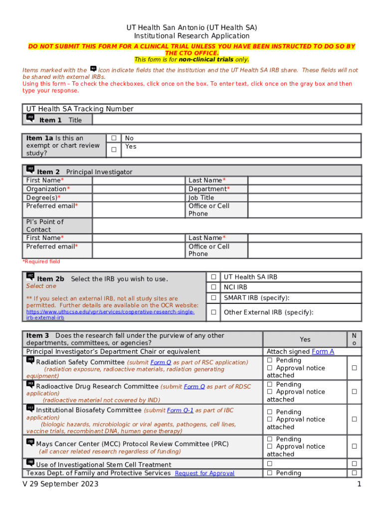Institutional Research Application for non-clinical trials Doc Template | pdfFiller