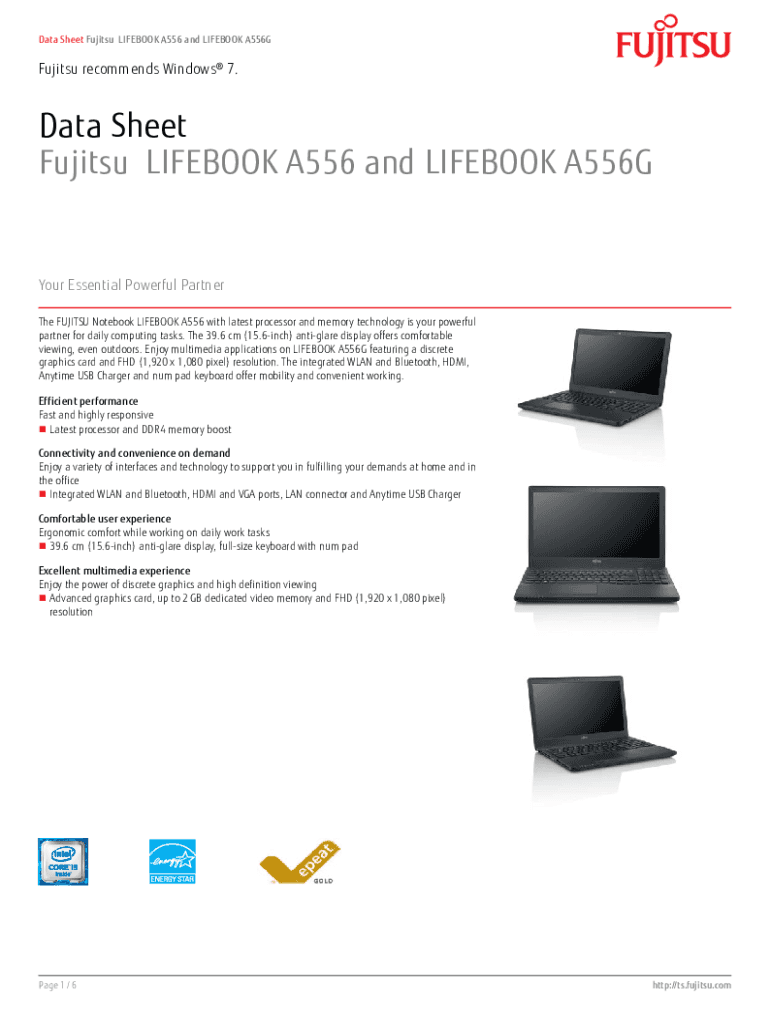 Fillable Online Data Sheet Fujitsu LIFEBOOK A556 and LIFEBOOK A556G Fax ...