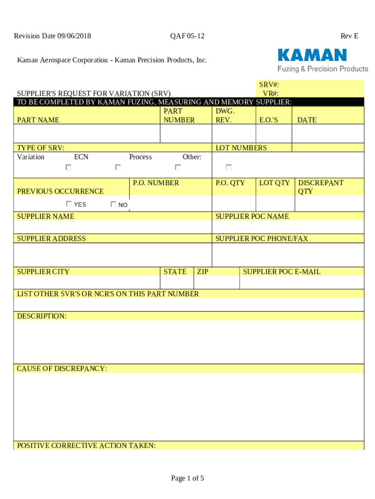 Online Supplier Request for Variation - Kaman ... Doc Template | pdfFiller