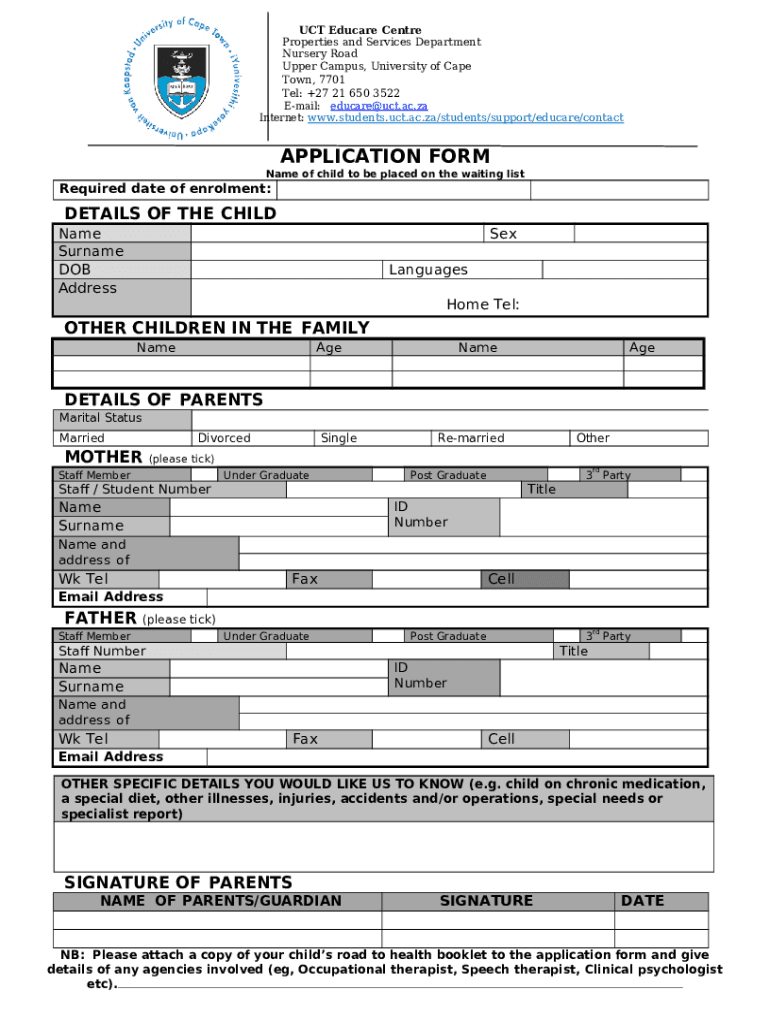 APPLICATION FOR NEW LEARNERS 2017 - uct ac Doc Template | pdfFiller
