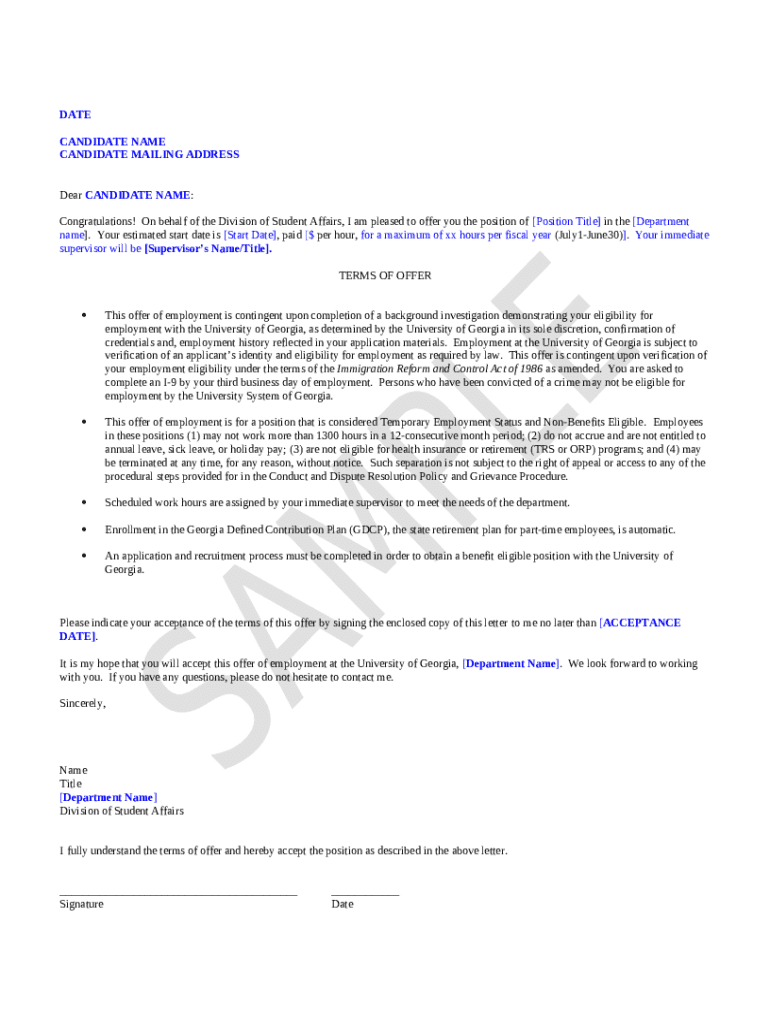 Ination Needed for Contract Faculty Offer Letter Doc Template | pdfFiller