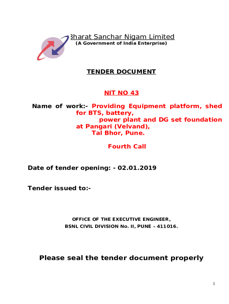 E TENDER E TENDER DOCUMENT Doc Template | pdfFiller