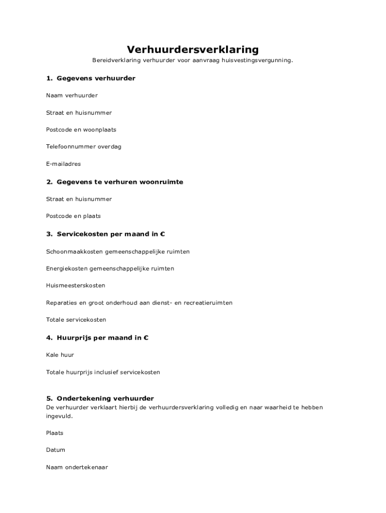 Verhuurdersverklaring Voorbeeld - Online invullen, afdrukbaar ...