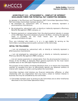 Conflict of Interest Disclosure for Potential P&T ... Doc Template | pdfFiller