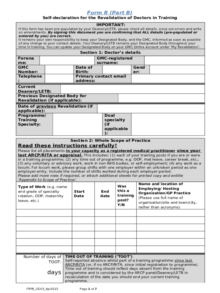 Revalidation-Self-declaration--R-Part-B. ... Doc Template | pdfFiller