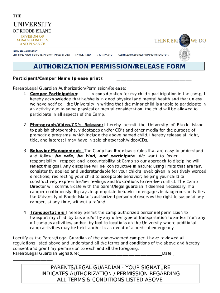 Authorization Permission Release Doc Template | pdfFiller