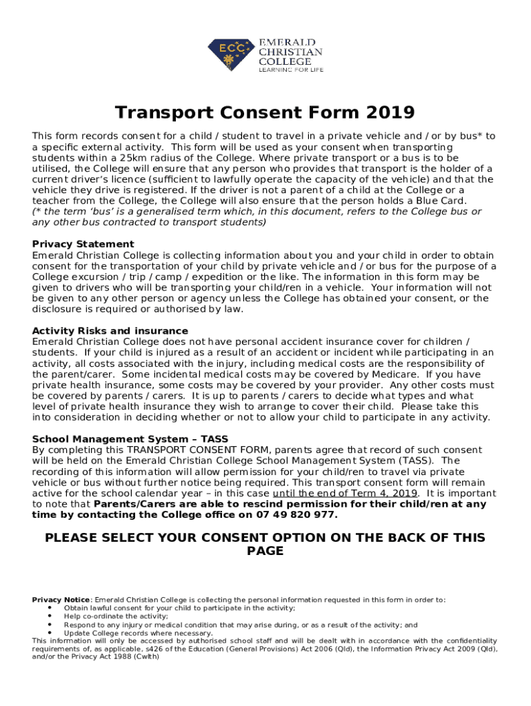 Student Activity Transportation via Private Vehicle Parent ... Doc ...