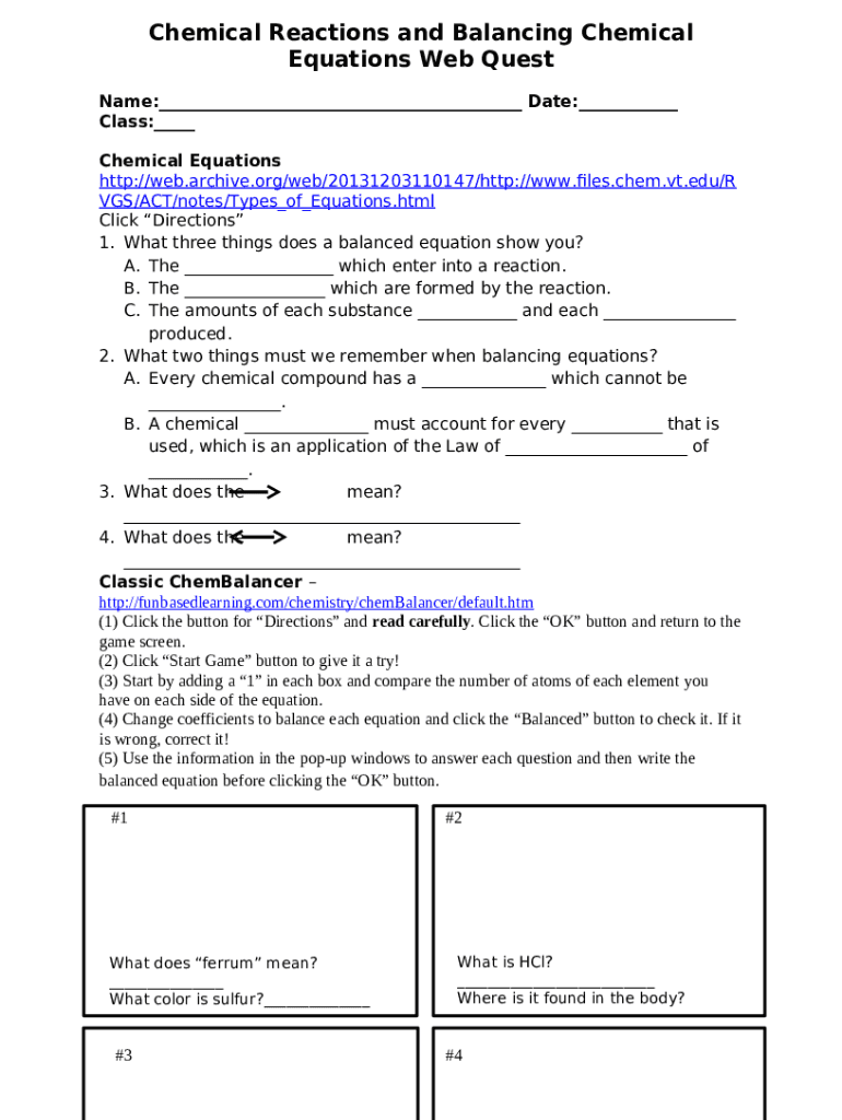 Chemical Reactions and Balancing Chemical Equations ... Doc Template | pdfFiller