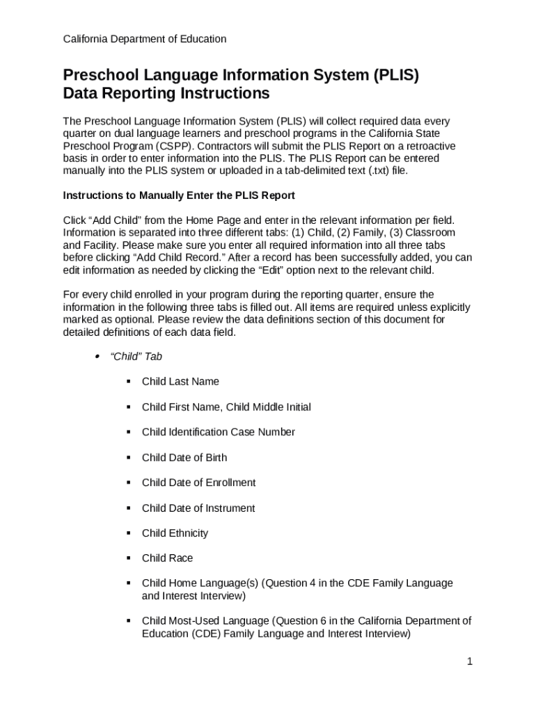 PLIS Data Reporting Instructions - Contractor Ination (CA Dept of ...