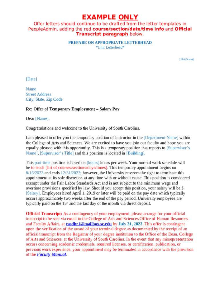 How To Write a Temporary Employment Offer Letter ... Doc Template ...