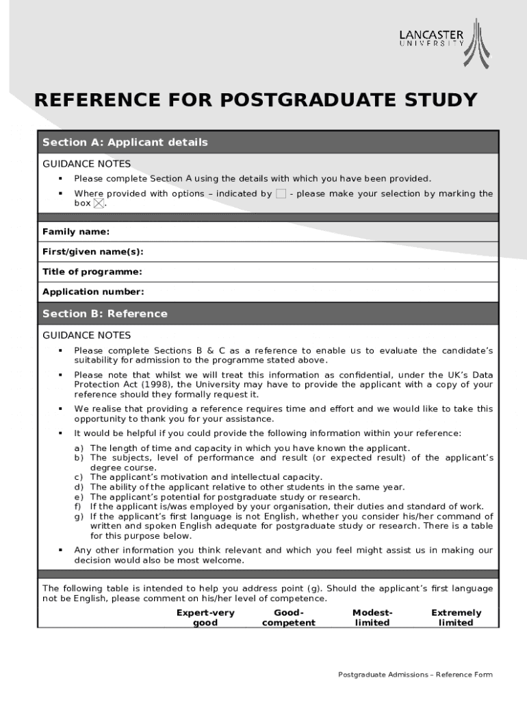Lancaster University Postgraduate reference Doc Template | pdfFiller