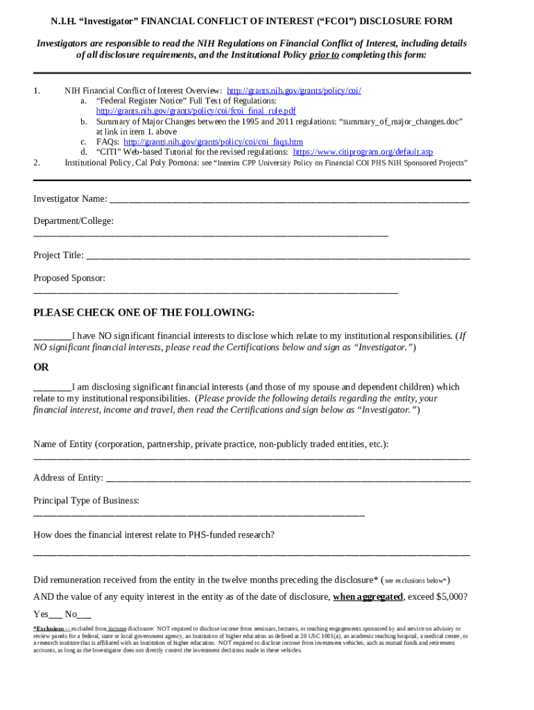 FCOI Disclosure for Investigators - Offices - Vassar College Doc Template | pdfFiller