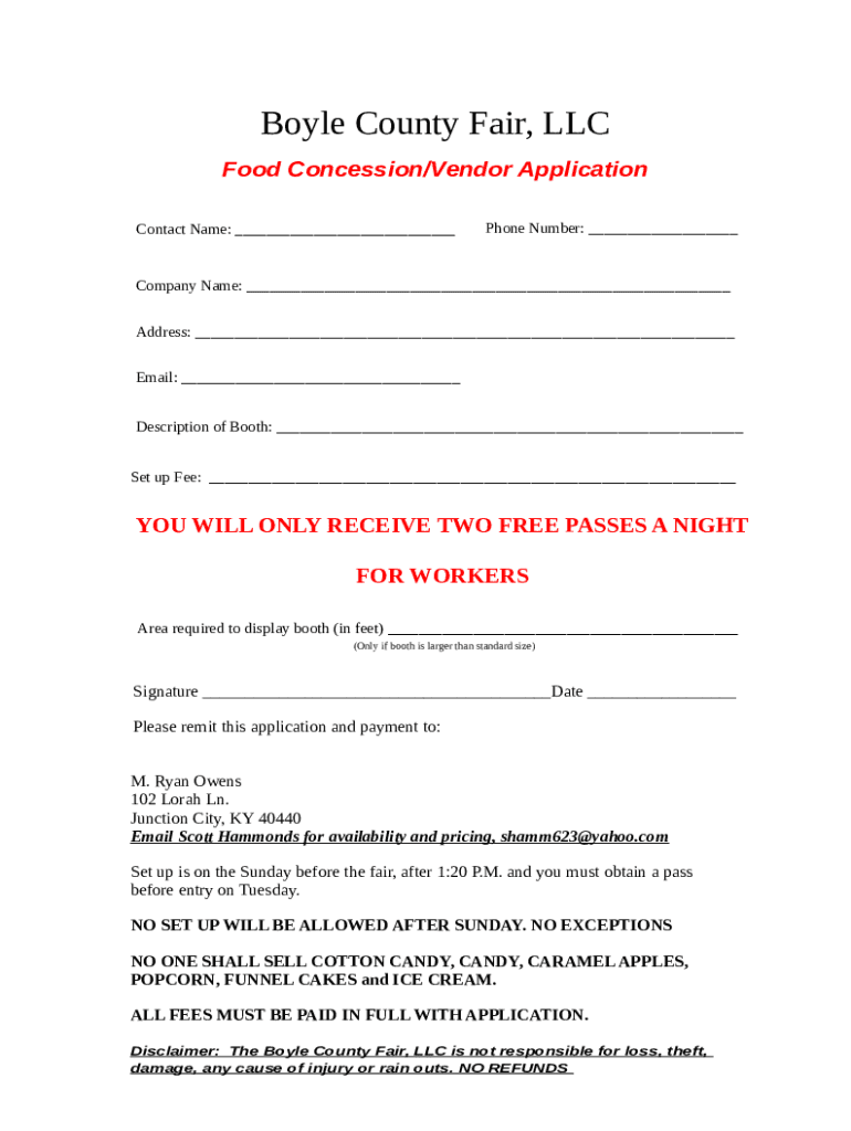 Food Concession/Vendor Application - Boyle County Fair Doc Template ...
