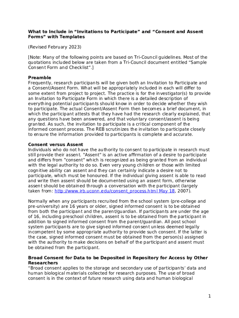 Guidelines for Invitation Consent and Assent s Doc Template | pdfFiller